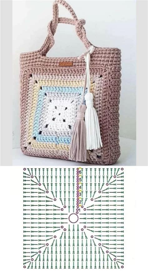 Bolsa de Crochê Quadrados Gráfico De Frente Para O Mar