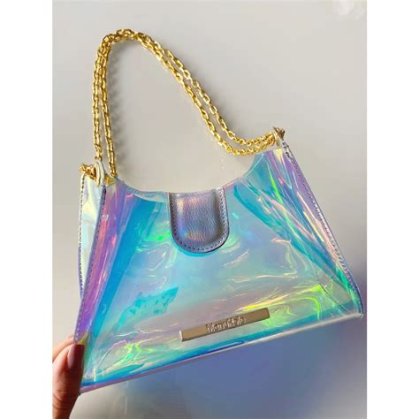 Bolsa Feminina de ombro Transparente Multicolor Alça Corrente