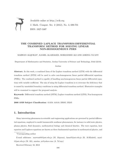 pdf the combined laplace transform differential transform method for solving linear non