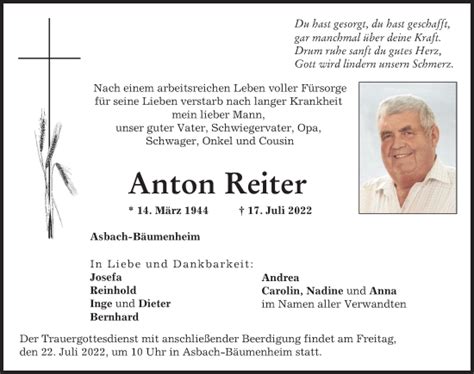 Traueranzeigen von Anton Reiter Allgäuer Zeitung