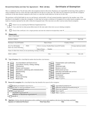 Fillable Online Nj Streamlined Sales And Use Tax Certificate Of