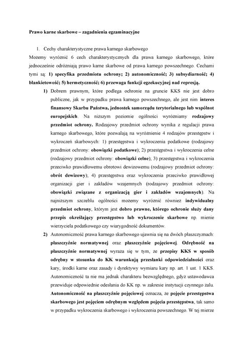 Kks Skrypt Prawo Karne Skarbowe Zagadnienia Egzaminacyjne Cechy