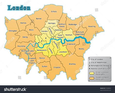 London Map With All Boroughs Royalty Free Stock Vector
