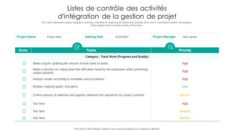 Top Des Mod Les De Liste De Contr Le De Gestion De Projet Avec Des