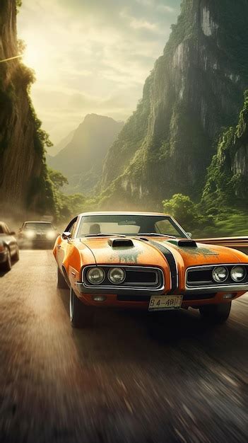 Premium AI Image There Is A Car Driving Down A Road With A Mountain