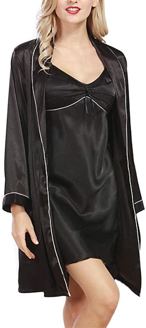 Damen Nacht Wärmen Sche Set Satin Nachtkleid Kurz Kleidung Ärmellos Mit