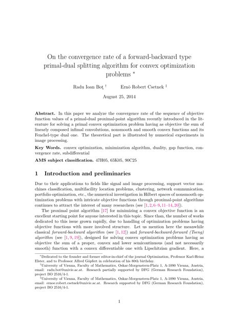 pdf on the convergence rate of a forward backward type primal dual splitting algorithm for