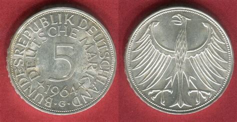 Bundesrepublik Deutschland 5 DM Silber Kursmünze 1964 G Silberadler f