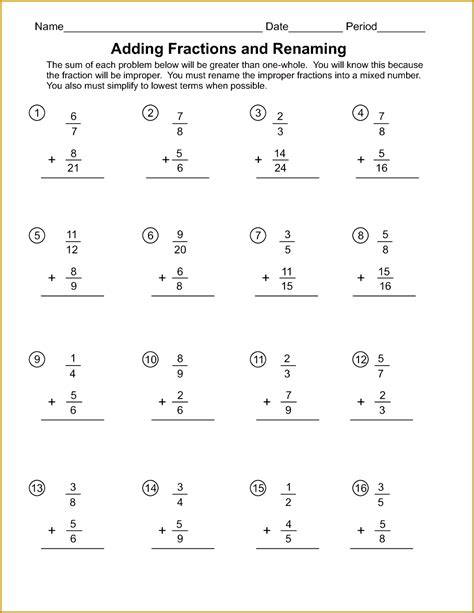 Adding And Subtracting Fractions With Unlike Denominators Worksheets
