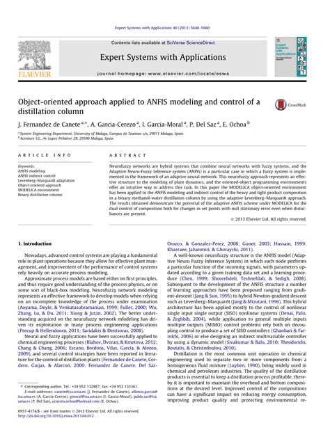 pdf object oriented neurofuzzy modeling and control of a binary distillation column by using