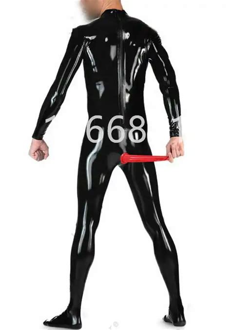 Neck Entry Latex Catsuit Men Latex Unitard With Crotch Zipper Only Party Wear Jumpsuit