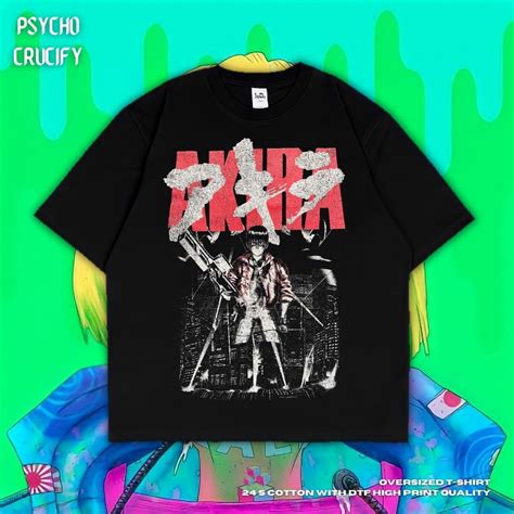 Jual Psycho Crucify Akira Oversized T Shirt Black Dark Grey
