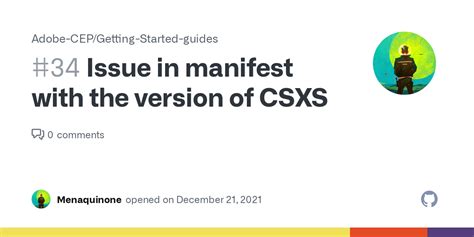 Issue In Manifest With The Version Of Csxs Issue Adobe Cep