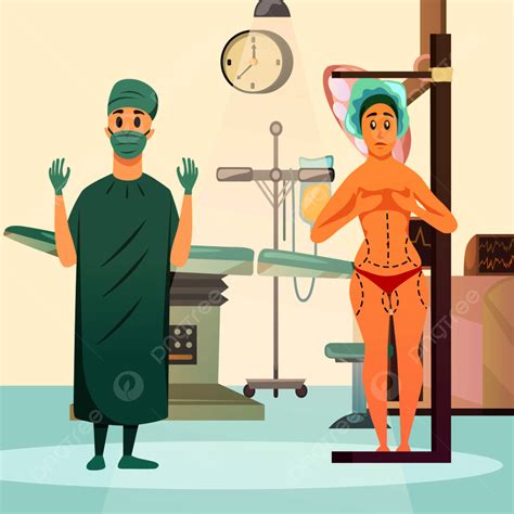 Fondo Ortogonal Con Cirujano Y Mujer Desnuda Con Marcas En El Cuerpo