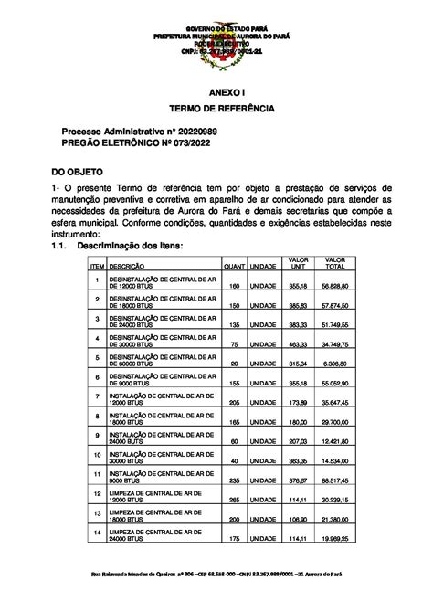 Termo De Referencia Prefeitura Municipal De Aurora Do Par Gest O