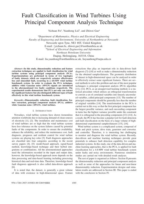 pdf fault classification in wind turbines using principal component analysis technique