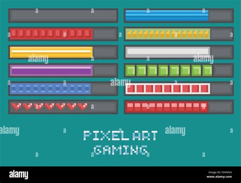 Pixel Art Game Development Set Progress Bar Loading Health Points