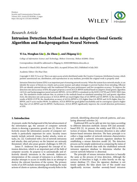 pdf intrusion detection method based on adaptive clonal genetic algorithm and backpropagation