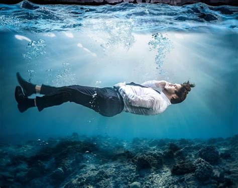 Underwater Men Clothed Barefaced Underwater