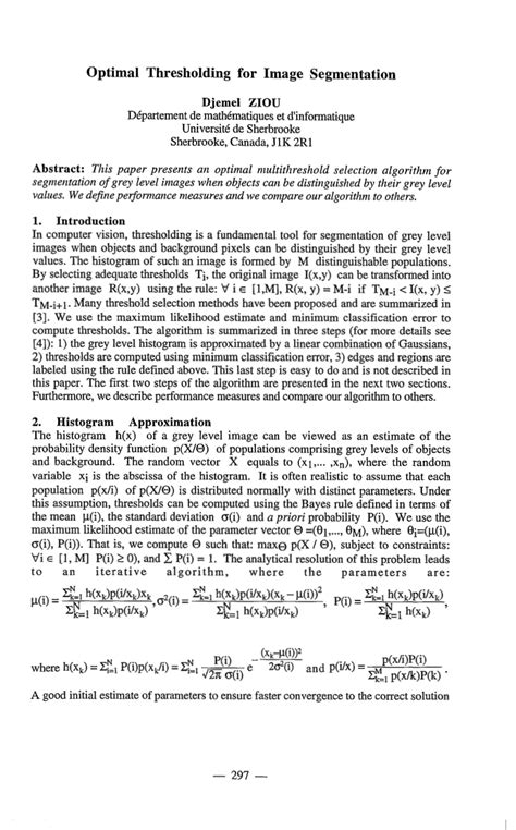 pdf optimal thresholding for image segmentation