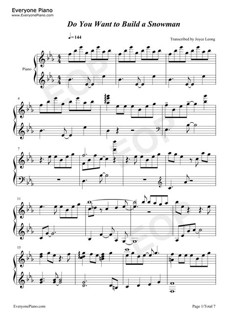 Do You Want To Build A Snowman Piano Version Stave Preview