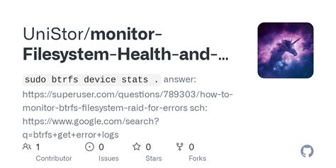 Github Unistor Monitor Filesystem Health And Errors Sudo Btrfs