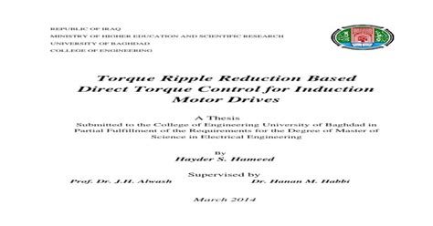 thesis torque ripple reduction based direct torque control for induction motor drives a