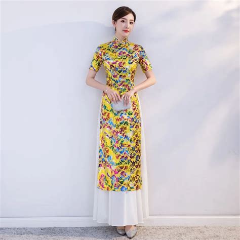 Aliexpress Buy Fashion Yellow Dress Long Cheongsam Wedding Qipao