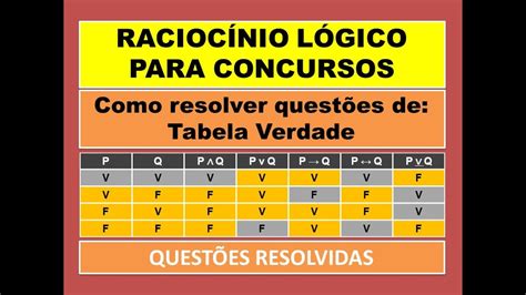 Como resolver questões de TABELA VERDADE usando os conectivos lógico