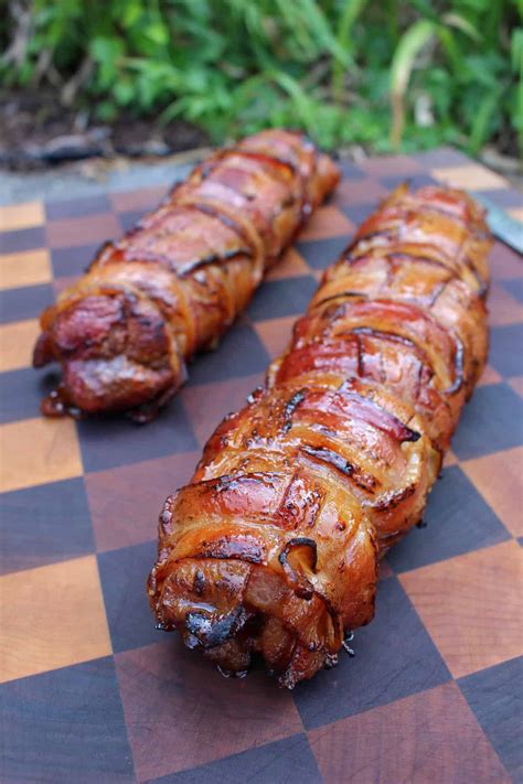 Bacon Wrapped Pork Tenderloin With Maple Glaze Over The Fire Cooking