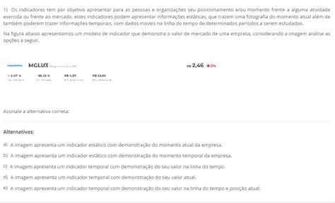 1 Os Indicadores Tem Por Objetivo Apresentar Para As Pessoas E