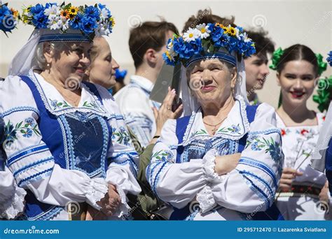 A Group Of Elderly Belarusian Women In Ethnic Costumes Slavic Women In