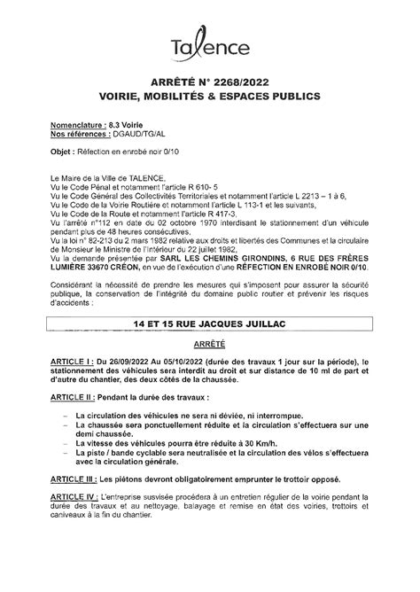 Calam O Arrete Interdiction Stationnement Rue J