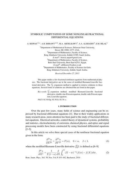 pdf symbolic computation of some nonlinear fractional differential equations