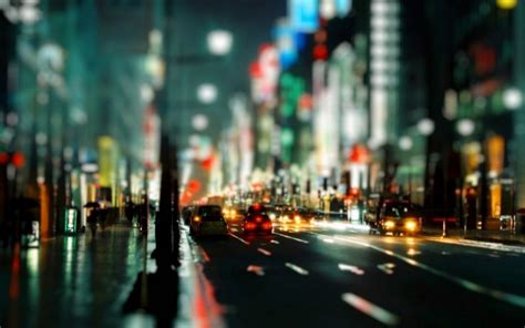 City Street Cityscape Night Road Evening Traffic Tilt Shift