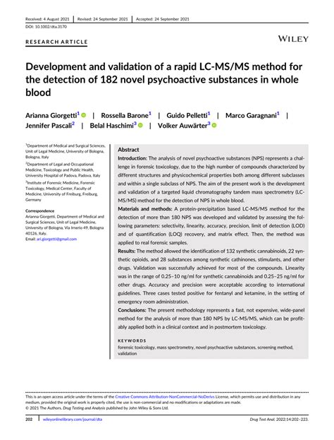 pdf development and validation of a rapid lc‐ms ms method for the detection of 182 novel