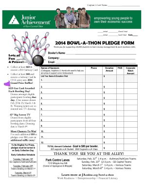 Fillable Online 2014 BOWL A THON PLEDGE FORM Junior Achievement Of