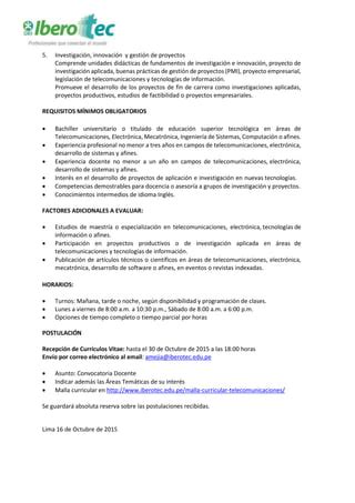 Convocatoria Docentes Telecomunicaciones Iberotec PDF