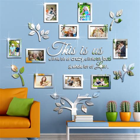 Decoración de pared de árbol genealógico calcomanías de espejo 3D marco