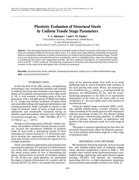 pdf plasticity evaluation of structural steels by uniform tensile stage parameters