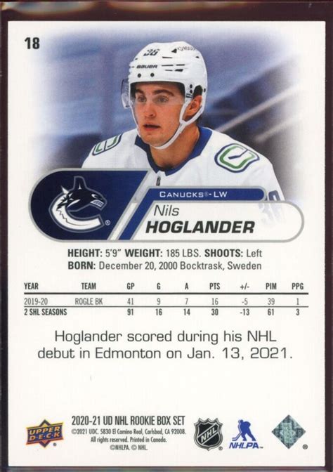 2020 Upper Deck NHL Star Rookies Box Set 18 Nils Hoglander RC Rookie