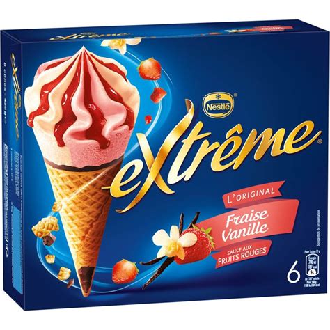 Glace Cône fraise vanille fruits rouges EXTREME la boite de 6 cônes