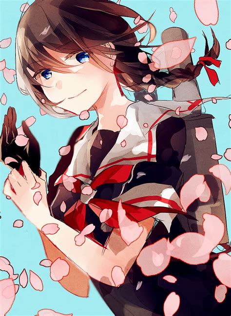 애니메이션 애니메이션 소녀들 Kantai Collection Shigure KanColle 어깨 길이 머리 갈색