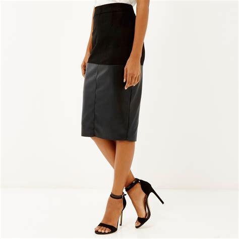 River Island Black Faux Suede Pencil Skirt In Black Lyst