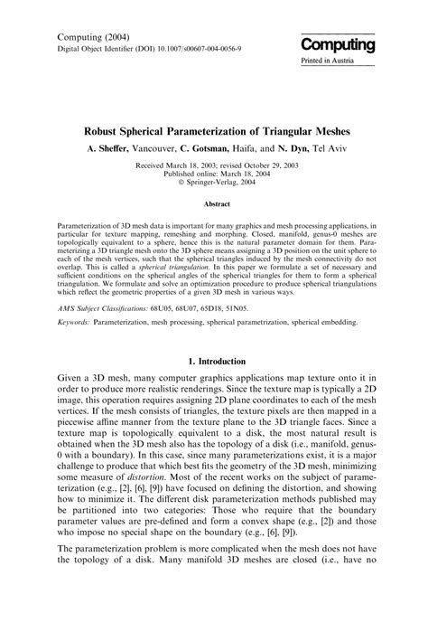 pdf robust spherical parameterization of triangular meshes