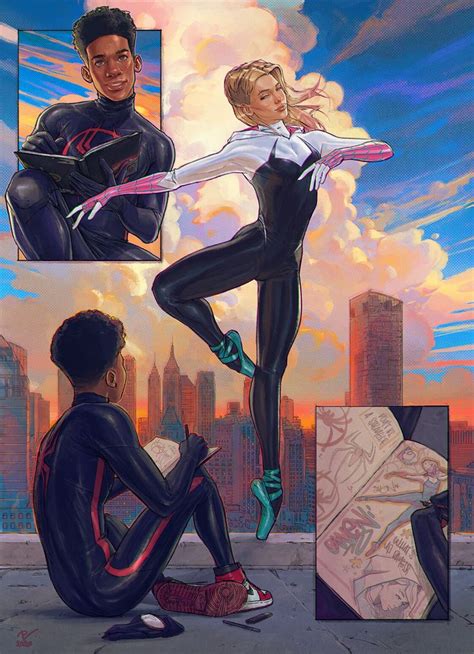A Man And Woman Sitting On The Ground In Front Of A Cityscape With