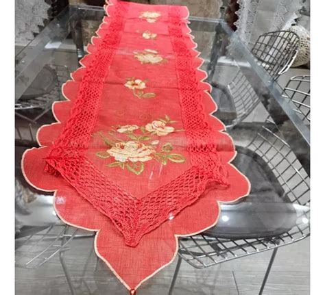 Caminho De Mesa 40x220 Trilho Guipir Bordado Renda Croche MercadoLivre