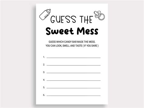 Baby Shower Dirty Diaper Game Template