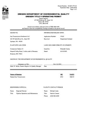 Fillable Online Deq State Or Permit Number 18 0072 TV 01 Deq State