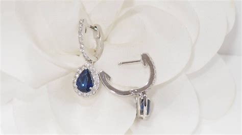 Proantic Boucle D Oreilles En Or Blanc Saphir De Ceylan Et Diamants